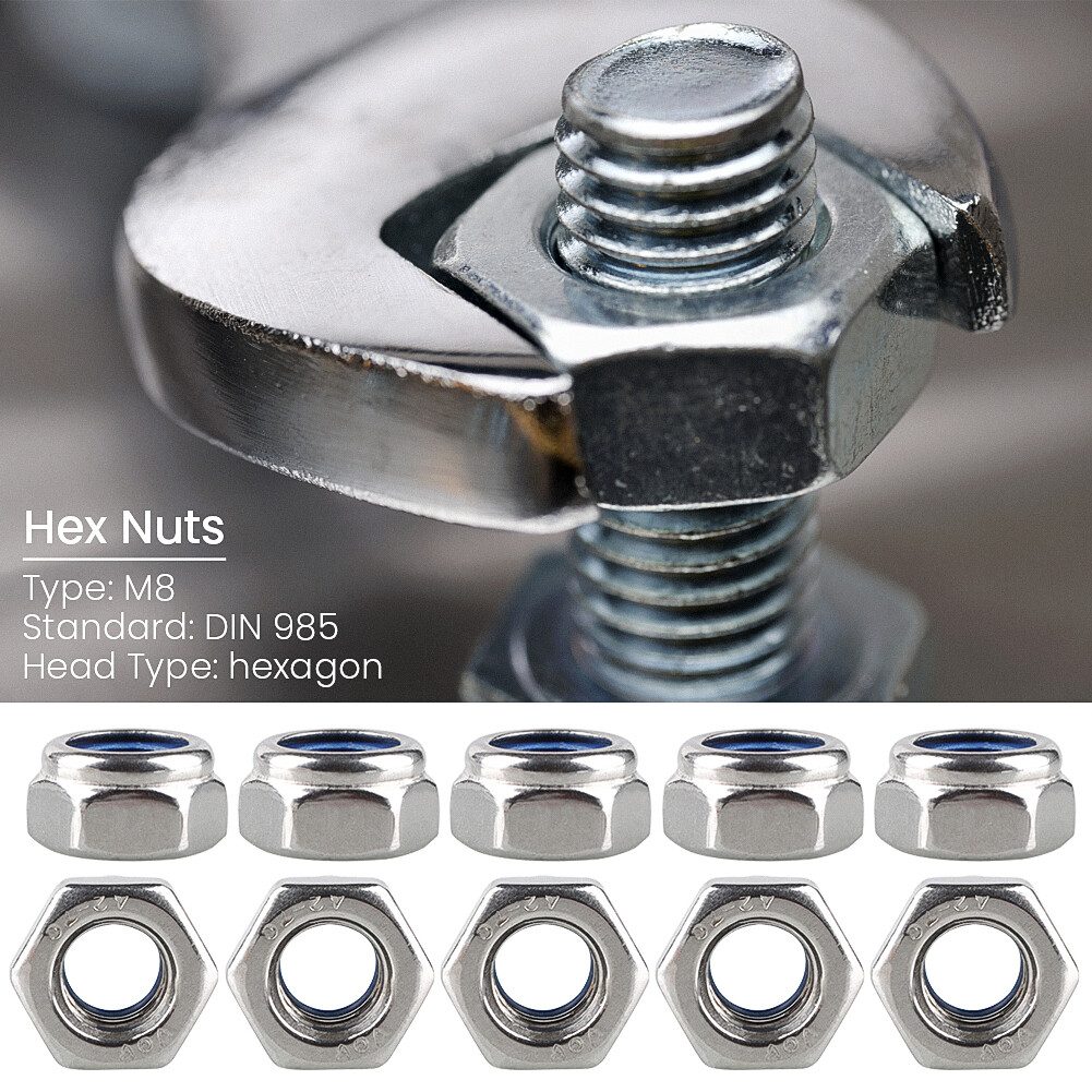 25pcs Hex Nut Self Locking Machine DIY Craft For Bolts Screws Stainless ...