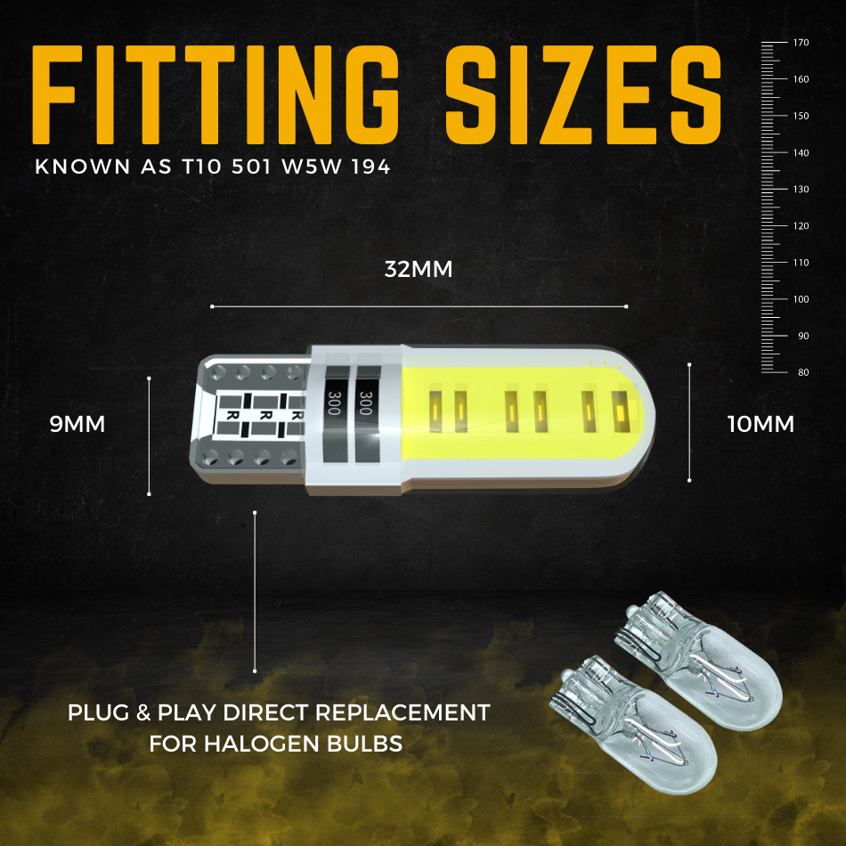 2x T10 501 Led Car Side Light bulbs Xenon White Cob W5W Sidelight ...