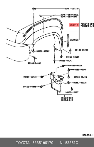 OE pad, front wheel opening extension, no.1, 5385160170 for TOYOTA ...