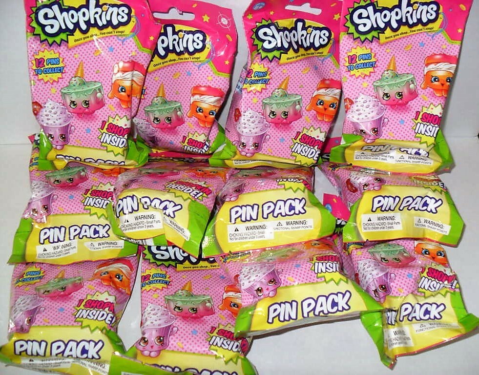 SHOPKINS SERIES 2 PIN PACK WITH 1 SHOPKIN LOT OF (12) PACKS NEW SEALED ...