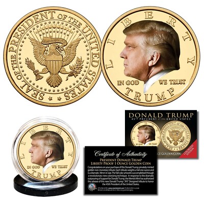 Donald Trump 45th President COLORIZED Liberty Proof 1 OZ Golden Tribute ...