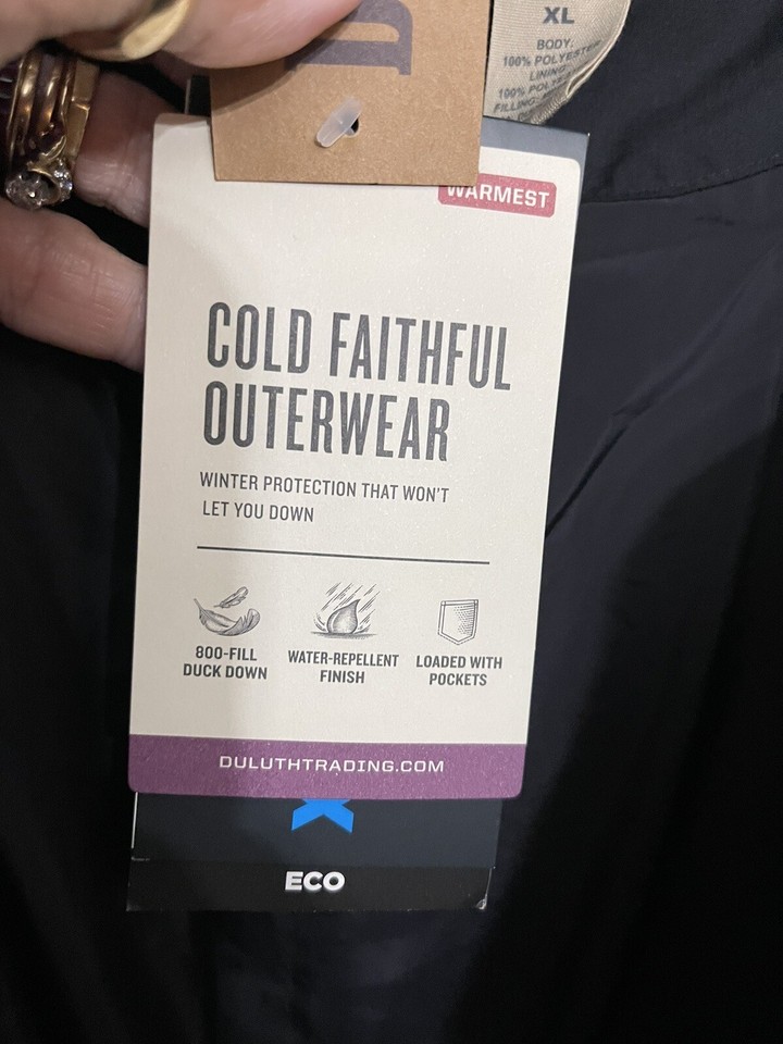 Duluth Trading XL black parka down NWT Cold Faithful Outerwear Warmest ...