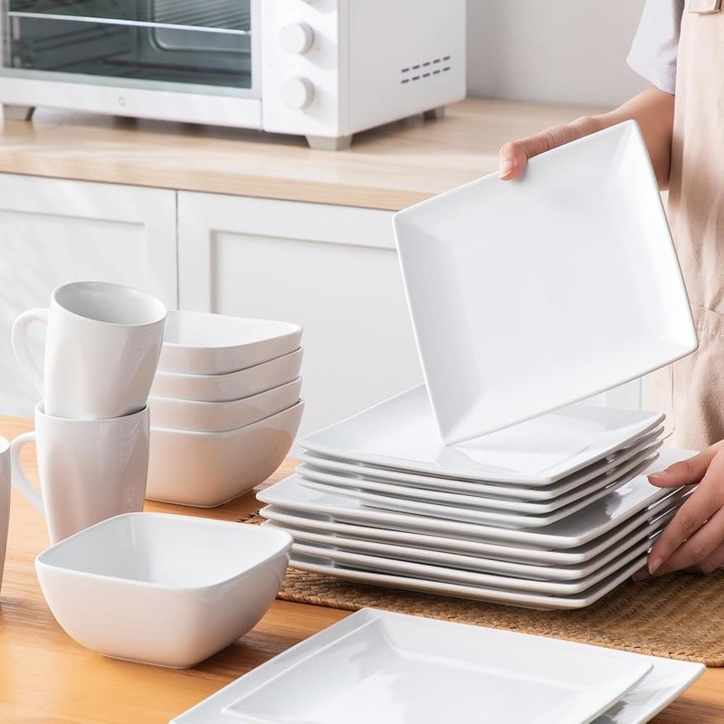 Modern Square Stoneware Dinnerware Set 24 Pcs Stylish Durable Dining ...