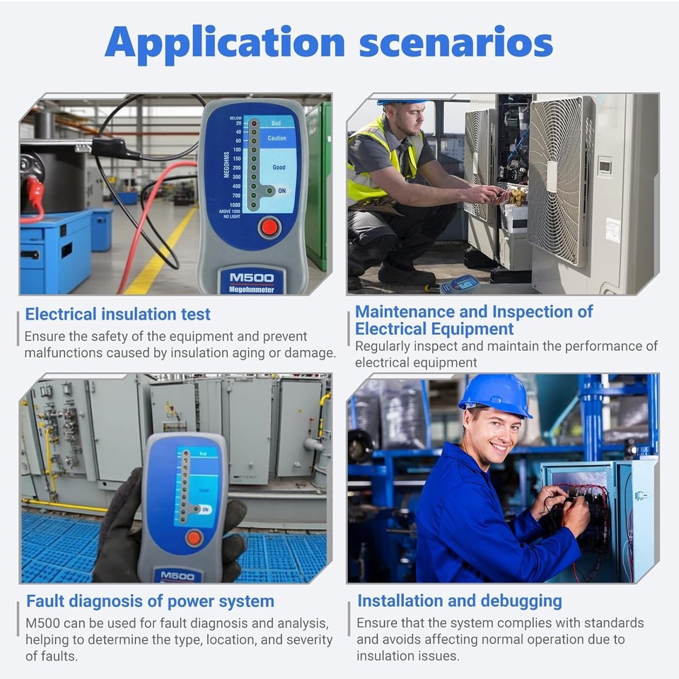 M500 Insulation Tester/Electronic Megohmmeter – 0 to 1000 Megohms, 500V ...