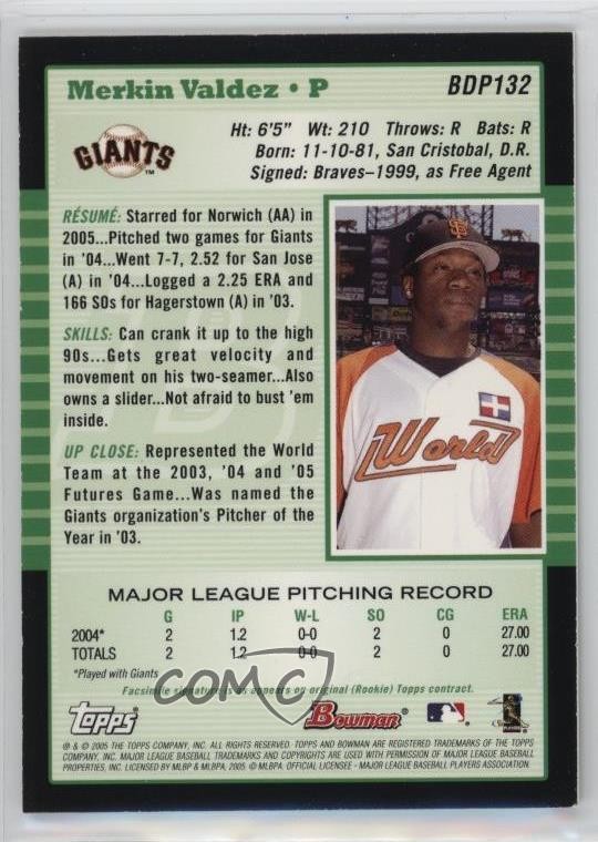 2005 Bowman Draft Futures Game Jerseys Merkin Valdez #BDP132 | eBay