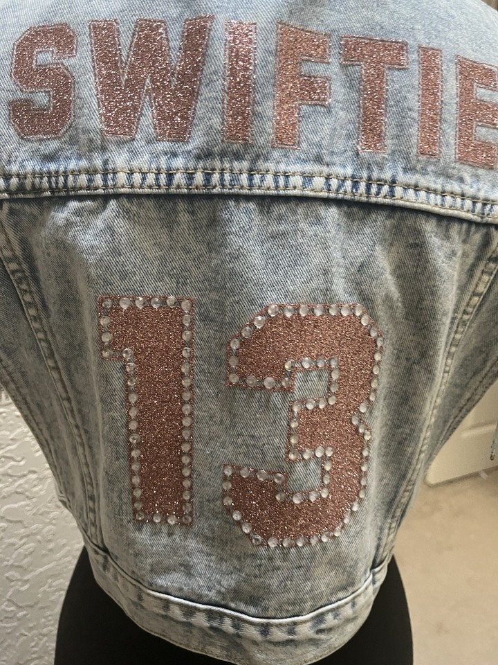 Taylor Swift Denim Vest Swiftie 13 Fringe Bedazzled | eBay
