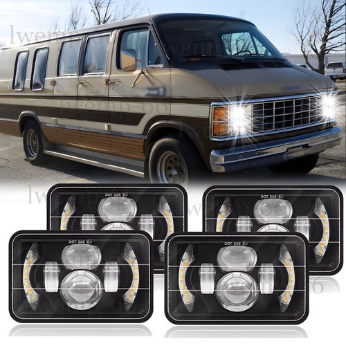 4PCS 4x6" Square LED Headlights High Low Sealed Beam H4 For Dodge B300 ...