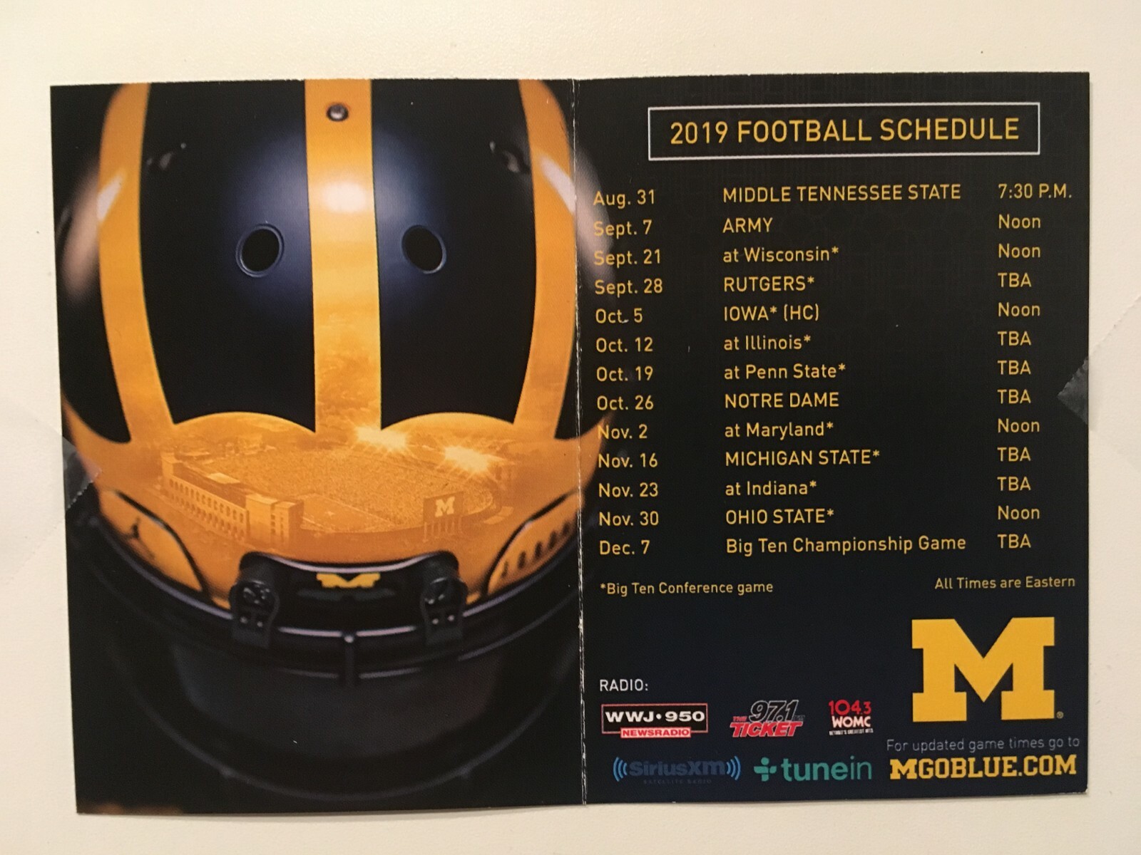 UNIVERSITY OF MICHIGAN 2019 FOOTBALL POCKET SCHEDULE - ALRO STEEL - NEW ...