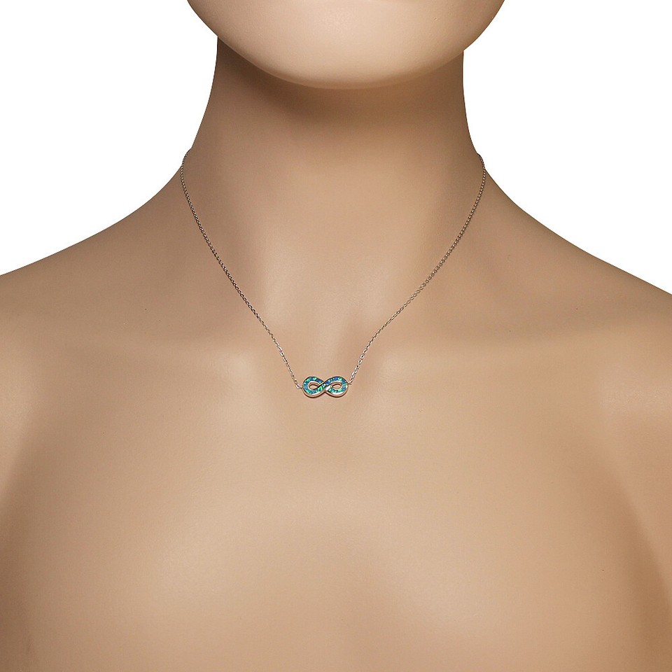 925 Sterling Silver Green Blue Simulated Opal Infinity Pendant Necklace ...