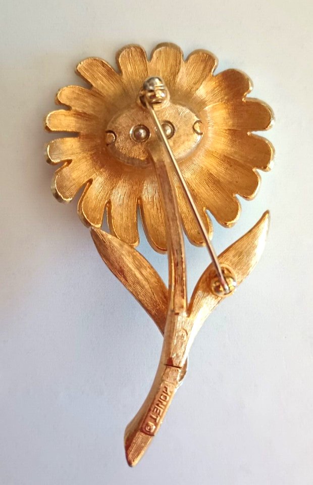 Vintage Monet White Enamel & Gold Tone Flower Daisy 2.5” Brooch Pin | eBay