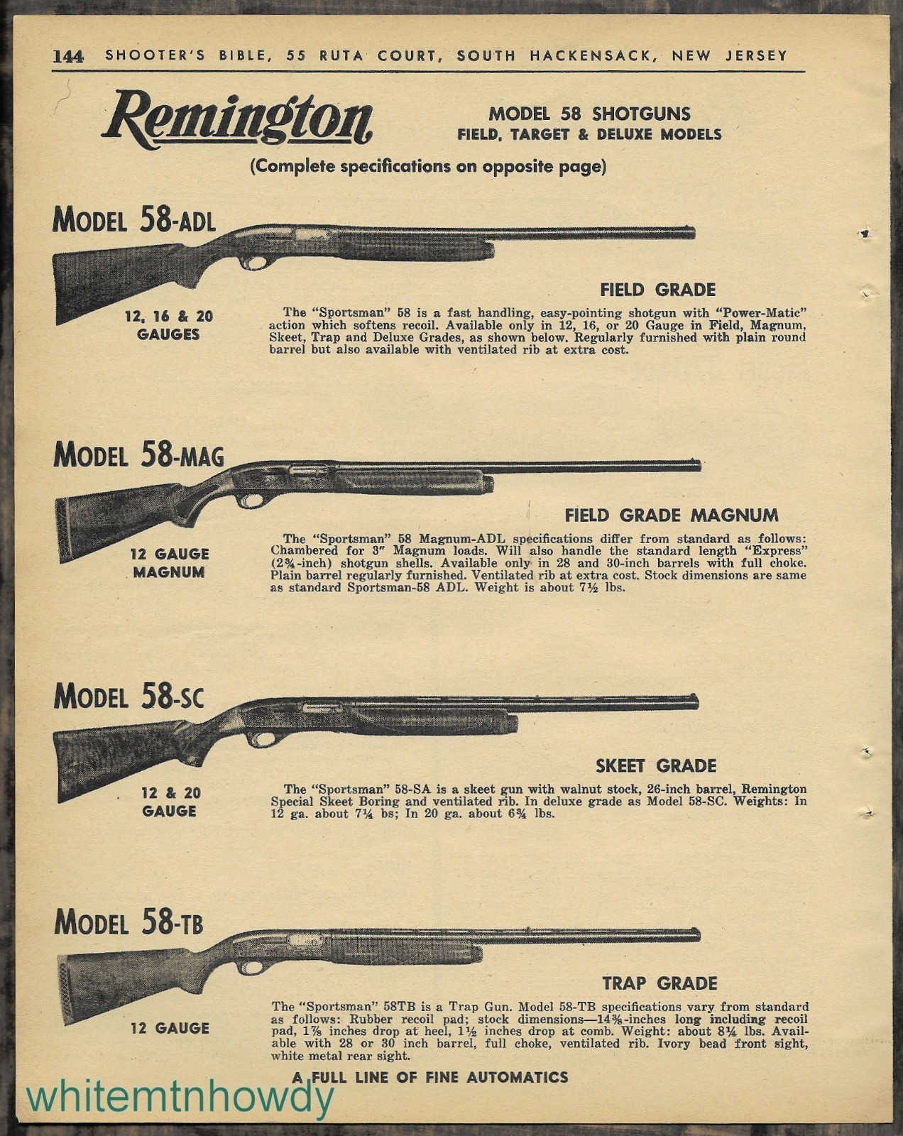 1963 REMINGTON Model 58 58-ADL, 58-MAG, 58-SC, 58-TB Shotgun AD | eBay