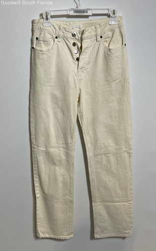 H&M Womens Cream White Button Fly Pockets Straight Leg Jeans Pants Size ...