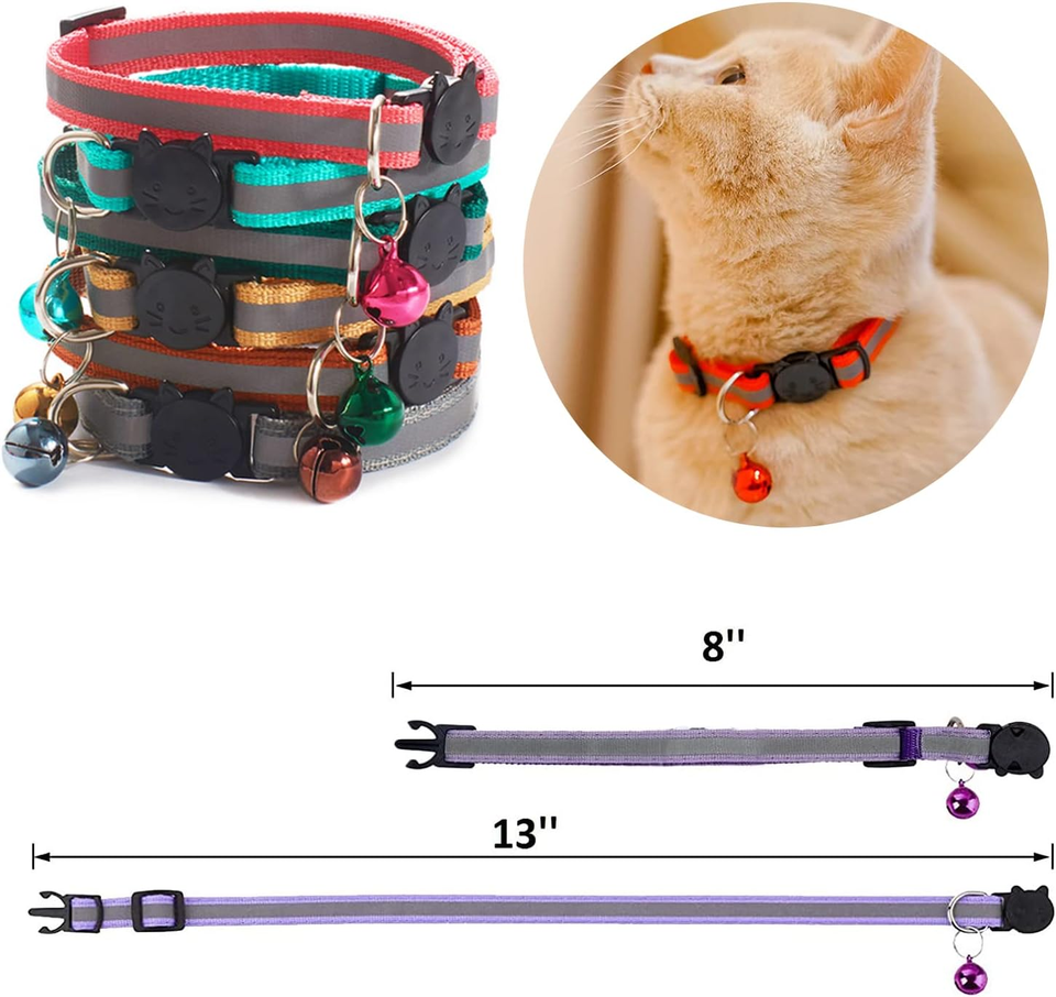 18Pcs Reflective Cat ID Collars with Bell Adjustable 19-32Cm, Soft ...