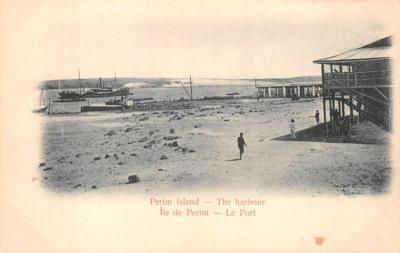 PERIM ISLAND SHIP HARBOR PORT MAYYUN YEMEN VOLCANO ISLAND POSTCARD (c ...