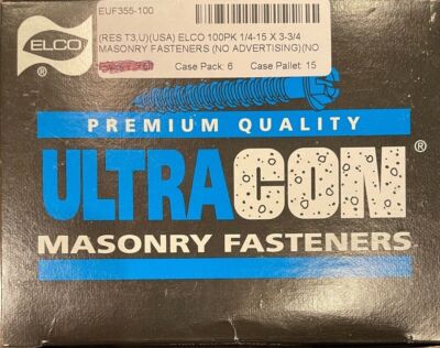 ELCO 100 Pack 1/4-15x3-3/4 Masonry Fasteners EUF355-100 - FREE SHIPPING ...