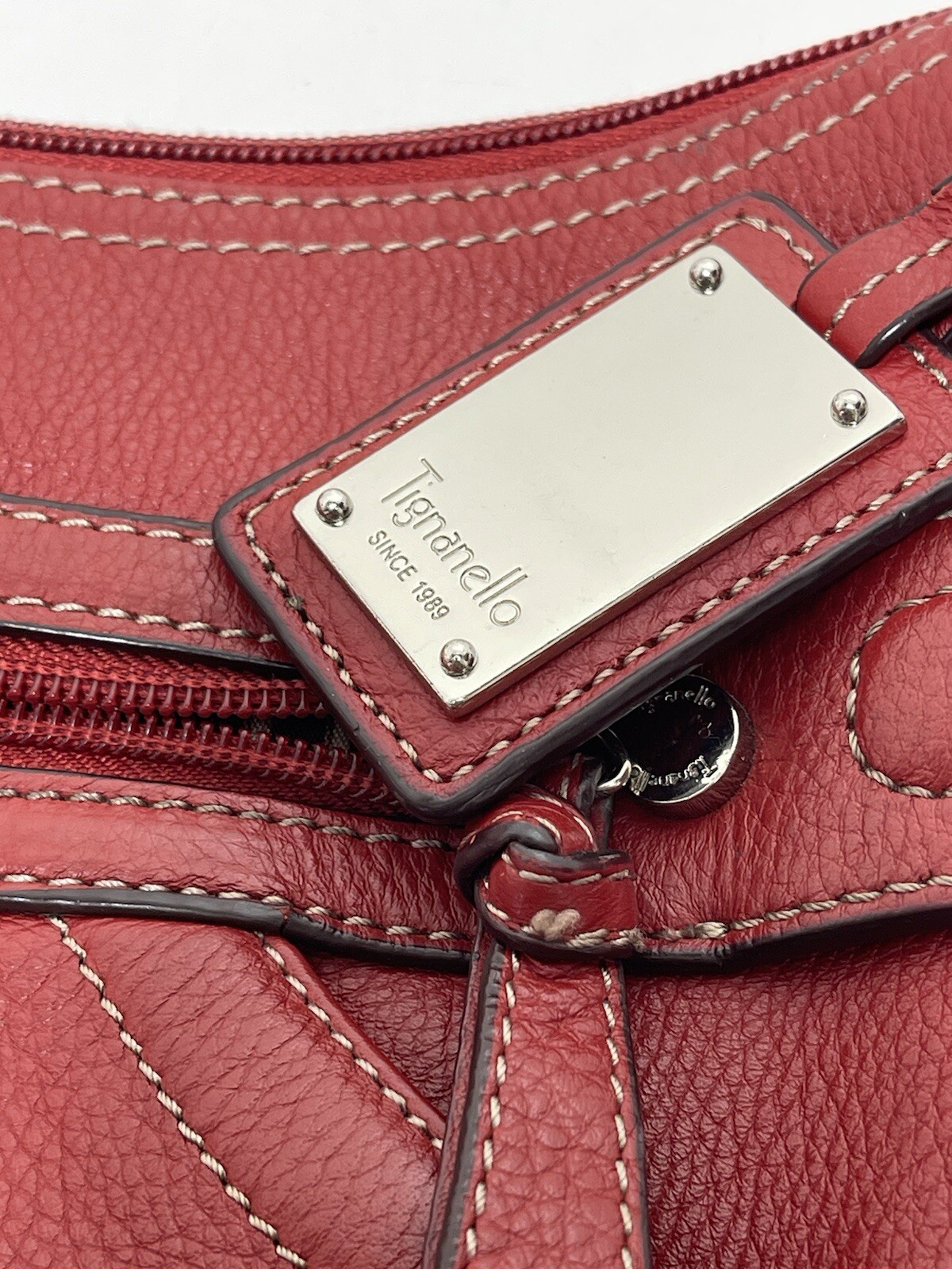 Tignanello Red Pebbled Leather Shoulder Handbag | eBay