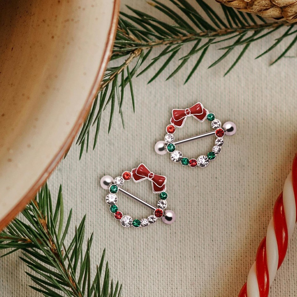 14G 316L Christmas Nipple Rings Piercing Stainless Steel Christmas ...
