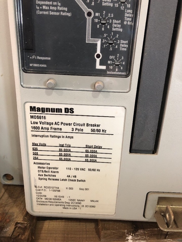 Eaton Magnum DS Circuit Breaker MDS616 1600 Amp 635 Volt w/ 1200 Amp ...