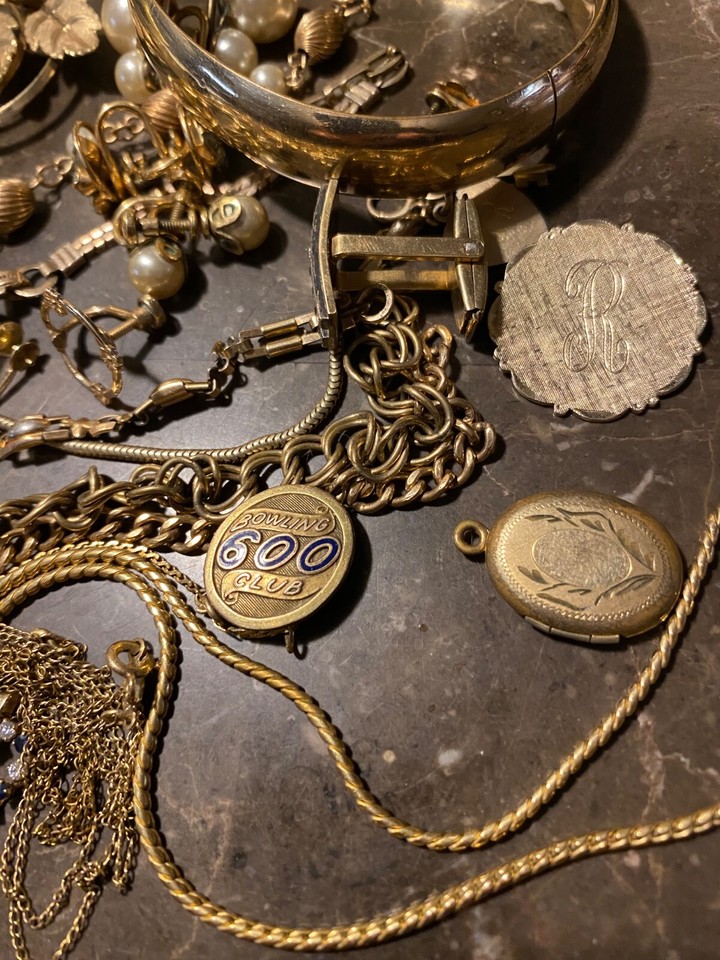 VINTAGE/ANTIQUE 112 GRAMS 12k 10k 14k GOLD FILLED LOT JEWELRY WEAR ...