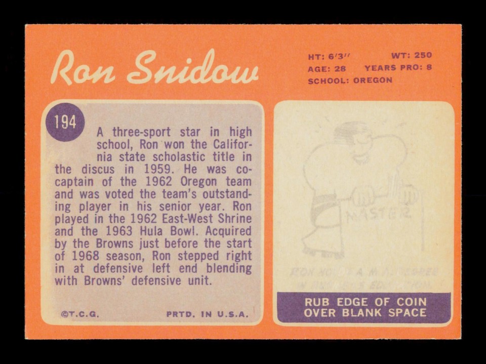 1970 Topps #194 Ron Snidow Rookie Cleveland Browns | eBay