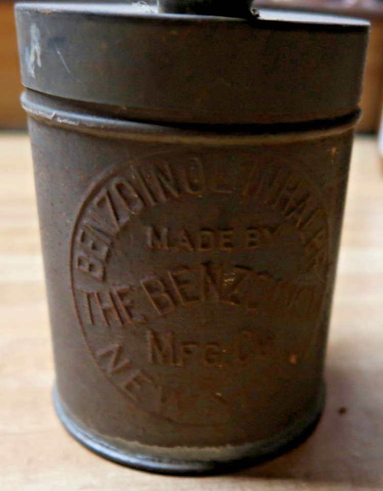 ANTIQUE BENZOINOL INHALER NEW YORK TIN CAN WITH SPOUT | eBay