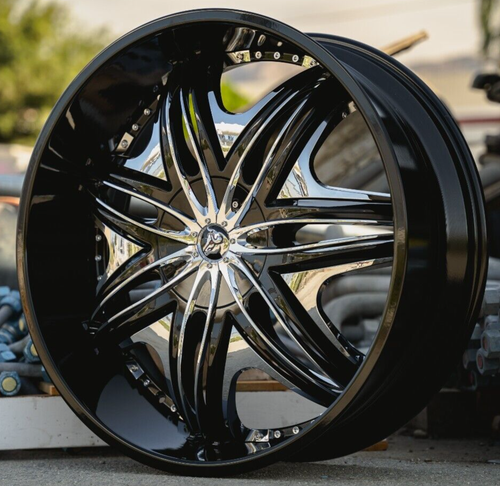 4 Custom 24 inch Wheels Rims 6X139.7 +35mm Black Chrome insert ...