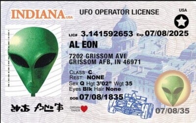 Alien A. Leon UFO Operator's License ID Indiana Made On Metal | eBay