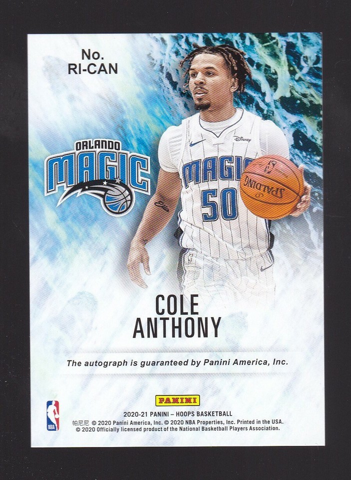 2020-21 Panini Hoops Cole Anthony Rookie Ink Autograph #RI-CAN Orlando ...