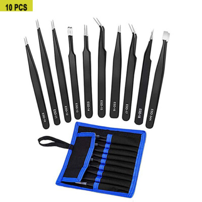 10 Pcs Precision ESD Anti-Static Repair Stainless Steel Tweezers Set ...