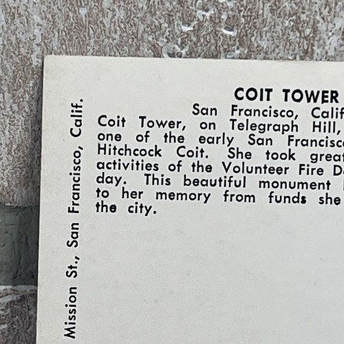 Vintage San Francisco, CA Postcard Coit Tower Telegraph Hill Unposted ...