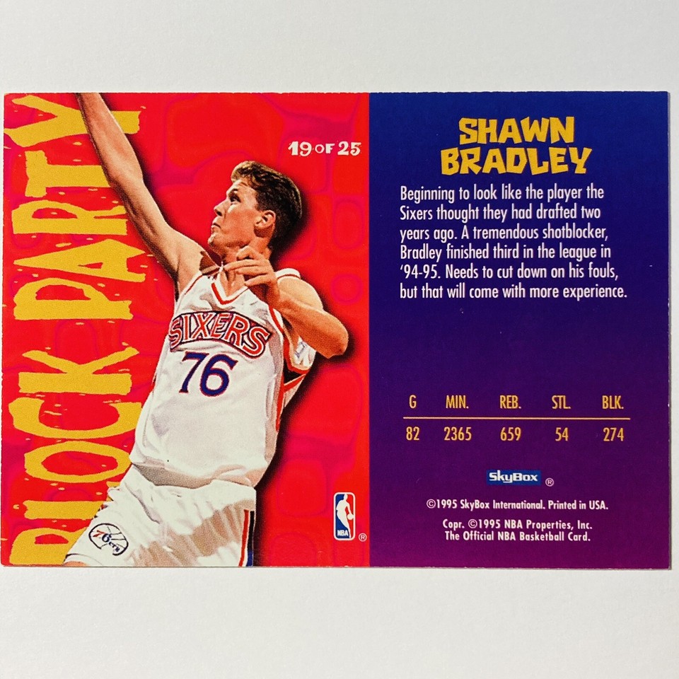 1995 Skybox Shawn Bradley 19 Block Party Philadelphia 76ers Basketball ...