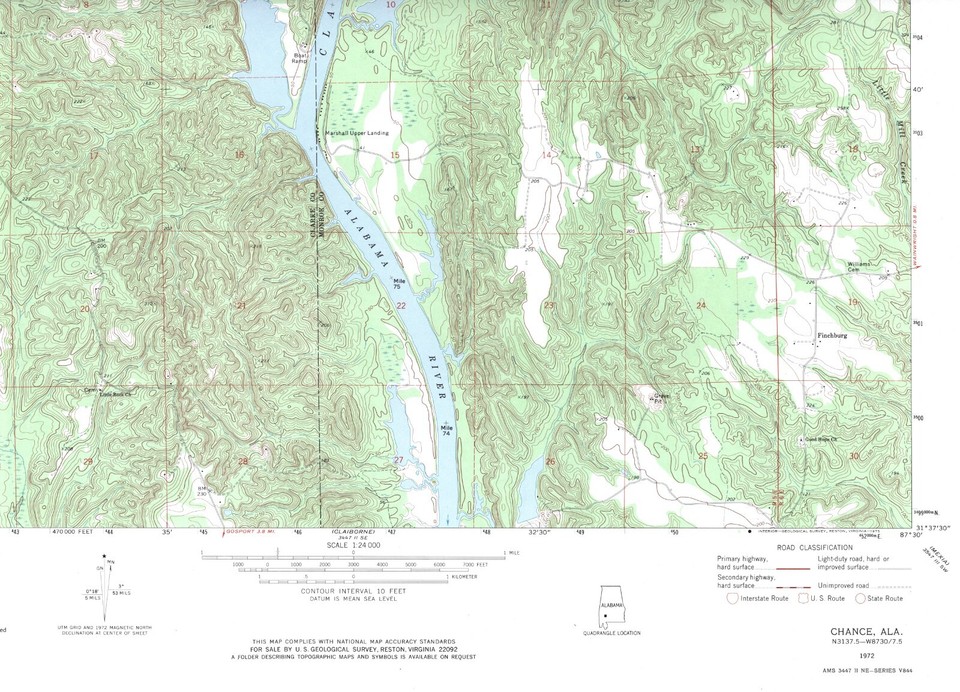 Chance Quadrangle Alabama 1972 USGS Topo Map 7.5 Minute Topographic | eBay