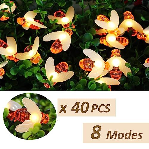 Solar String Lights 40 LED Honey Bees Lights Outdoor 20ft, Waterproof ...