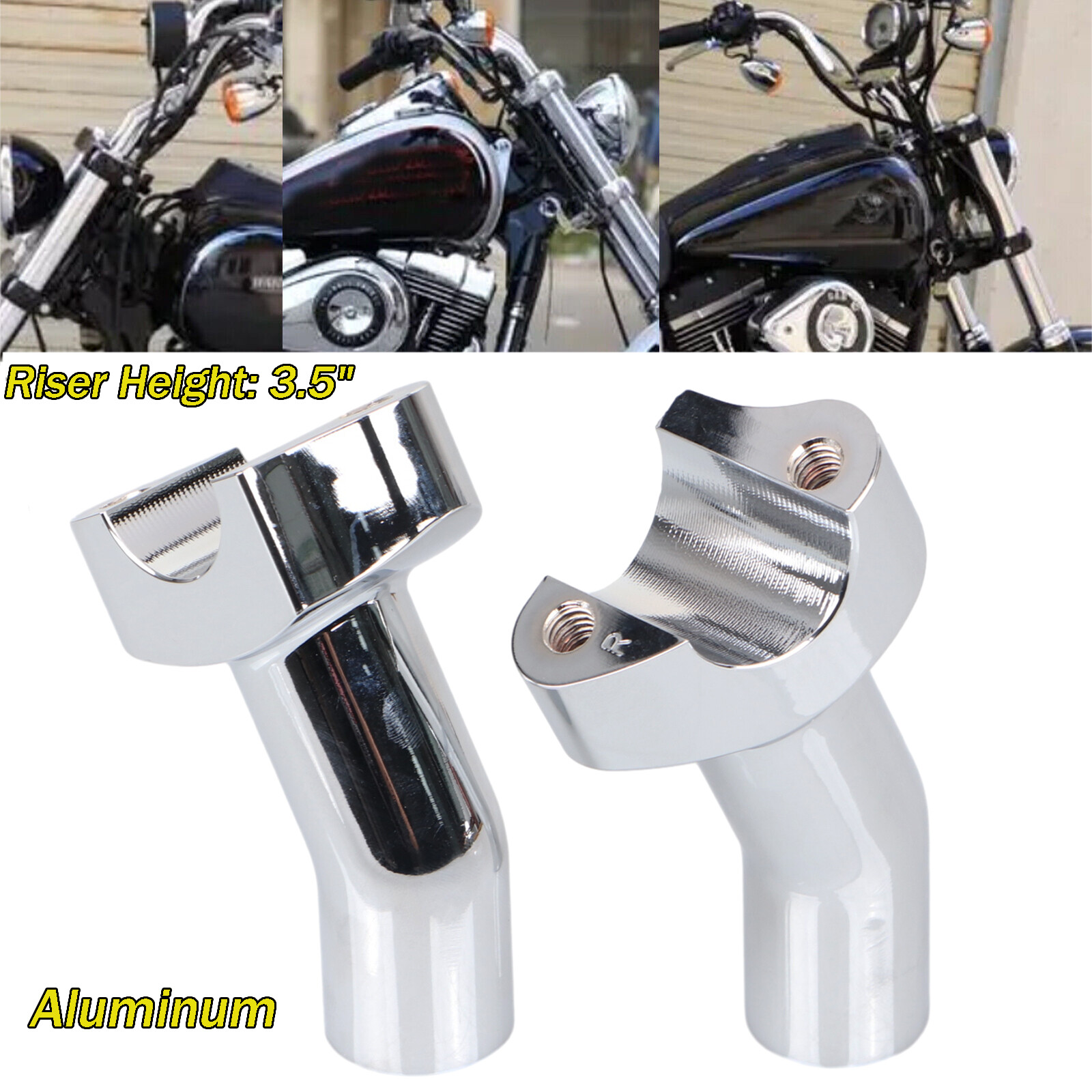 Chrome 3 1/2" Pullback Handlebar Risers For Harley 1" Bar Dyna Softail ...