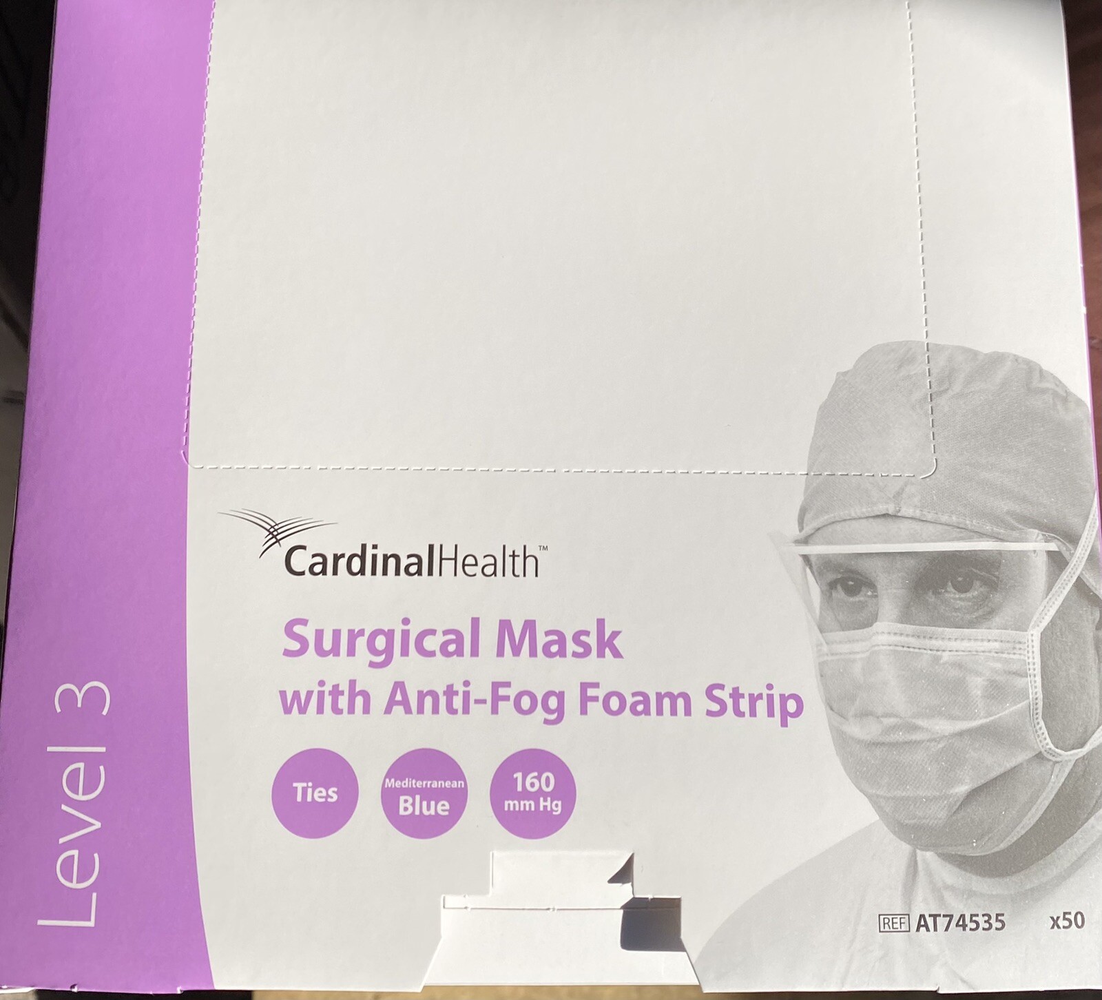 Cardinal Health AT74535 Level 3 Surgical Mask w/ Anti-Fog & Foam Strap ...