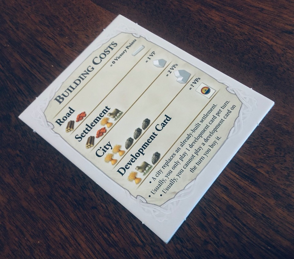 Catan | White Player Building Costs Card | Official Extra/Replacement ...