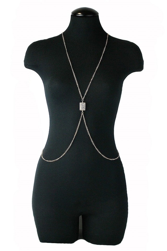 Ladies, Body Chain Necklace Rhinestone Charm Front, Gold or Silver ...