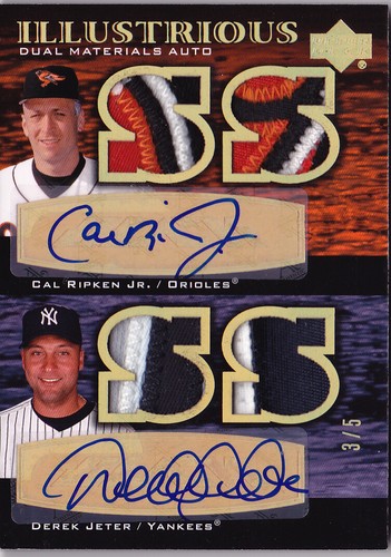 2007 UD Black DEREK JETER CAL RIPKEN JR Auto Dual Patch Jersey Card #d ...