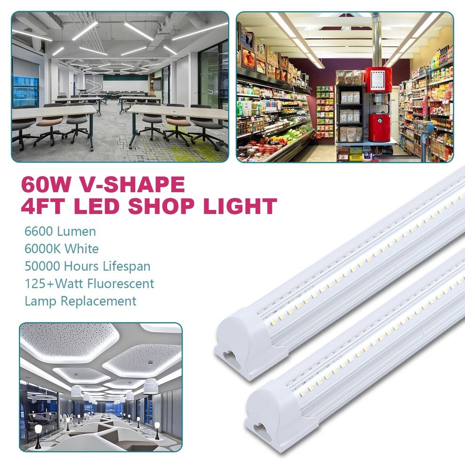 12 Pack 4FT 60W LED Linkable Shop Ceiling Light Super Bright Daylight ...