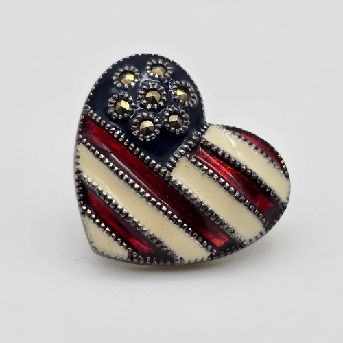 Vintage Judith Jack American Heart Enamel Sterling Silver Marcasite Pin ...