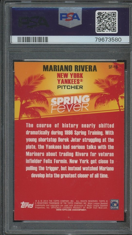 2014 Topps #SF-19 Mariano Rivera Spring Fever Yankees PSA 10 GEM MINT ...