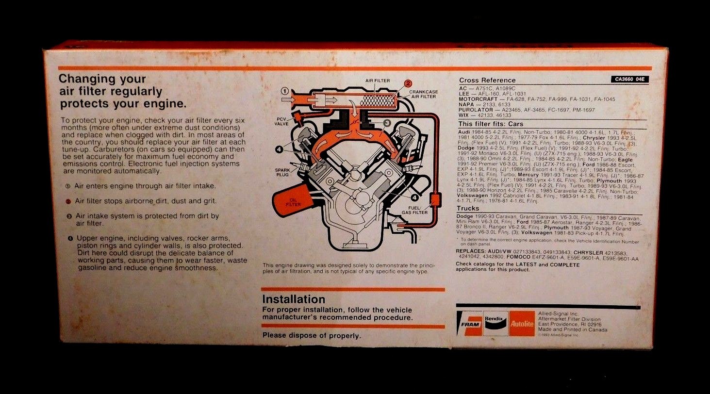 2 Fram CA3660 Air Filter fit 027133843 049133843 4342800 4241042 ...