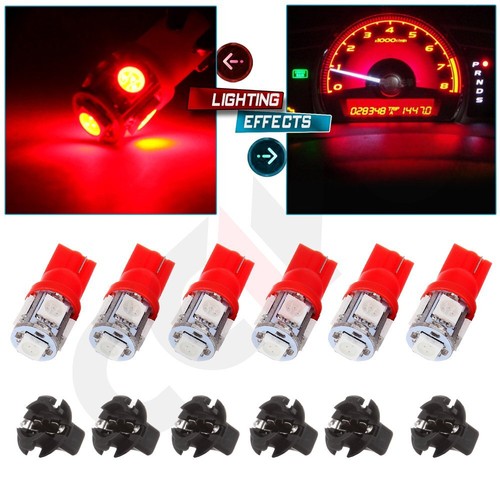 6X Red T10 194 168 5050 5SMD LED Bulb Instrument Gauge Cluster Light W ...