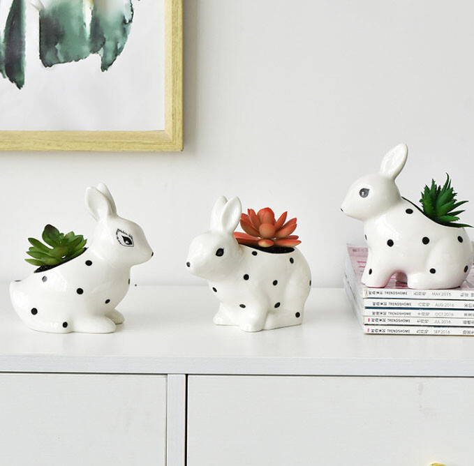 Polka Dot Rabbit Plant Pots for Succulents Ceramic Pots with Hole Gift ...