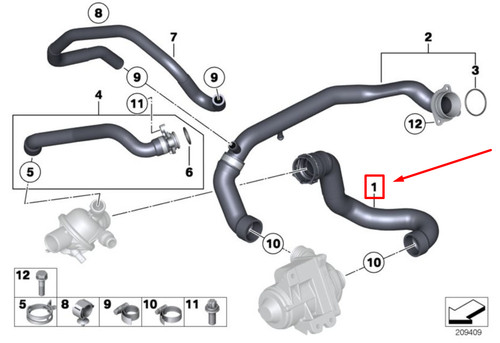 NEW BMW X5 E70 ENGINE COOLANT HOSE 11537584543 7584543 ORIGINAL NO DUTY ...