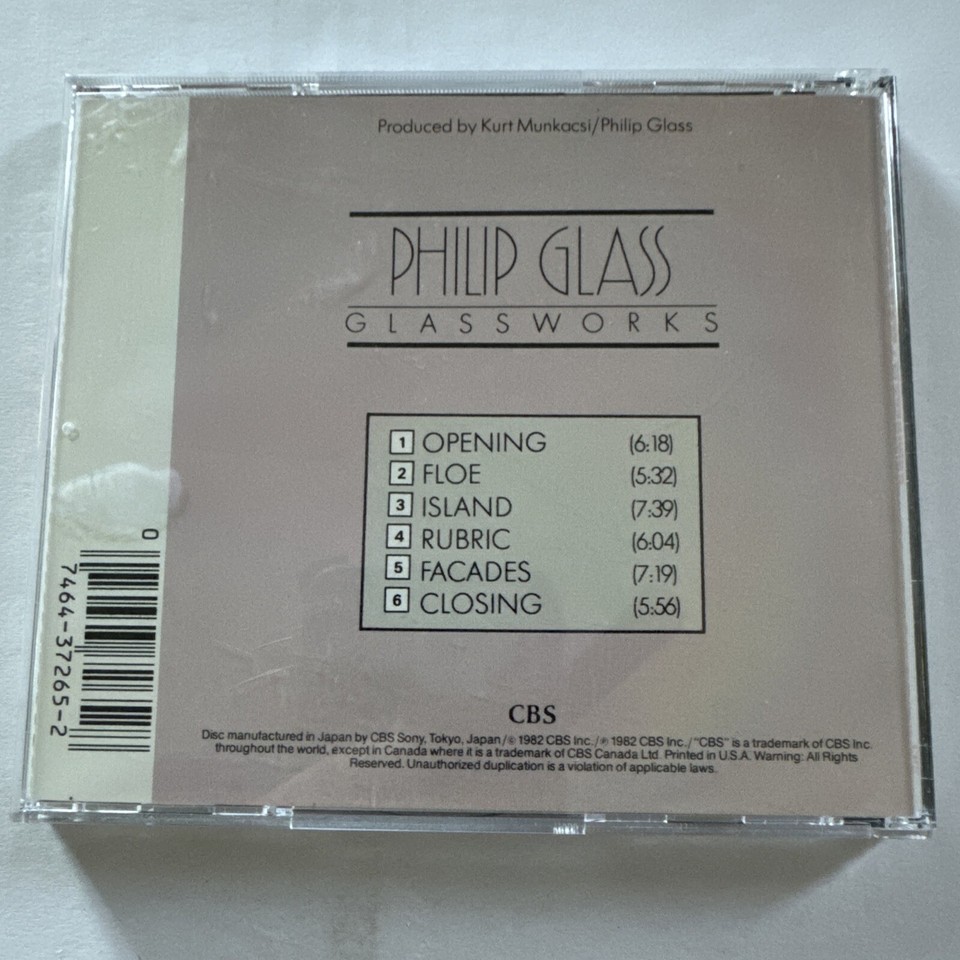 Philip Glass-Glassworks CD CBS USA Minimalist Satie early 1980s ...