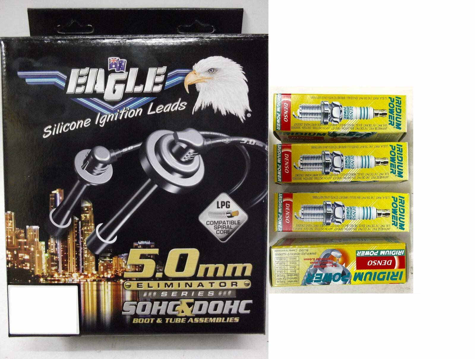 Eagle 5mm Ignition Leads & Denso Iridium Spark Plugs E54573-IK20TT ...