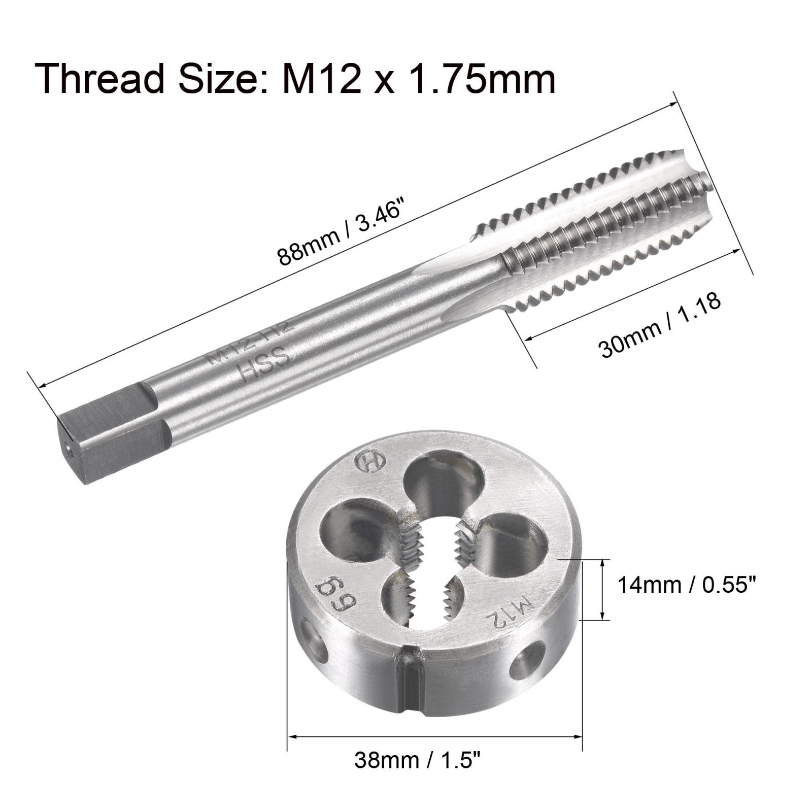 M12 x 1.75mm Metric Tap and Die Set HSS Machine Thread Tap with Round ...
