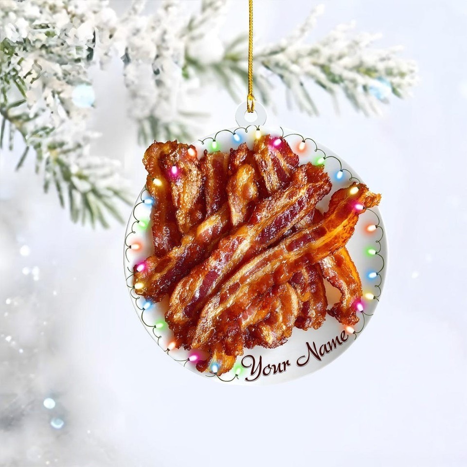 Personalized Bacon Christmas Lights 2D Flat Ornament, Funny Food ...