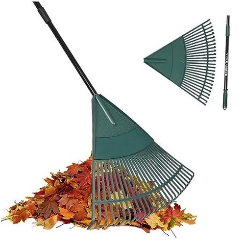 Garden Leaf Rake, Garden Rakes for Lawns Leaves 26T, Adjustable, Green ...